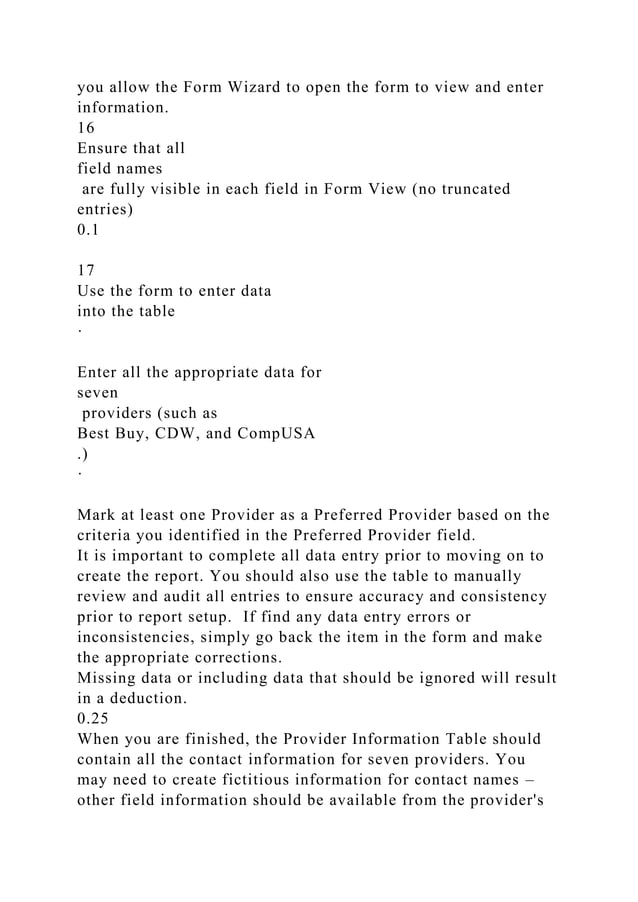 Part 2Provider Database (Open Office Database)Use the project.docx | Databases | Computer ...