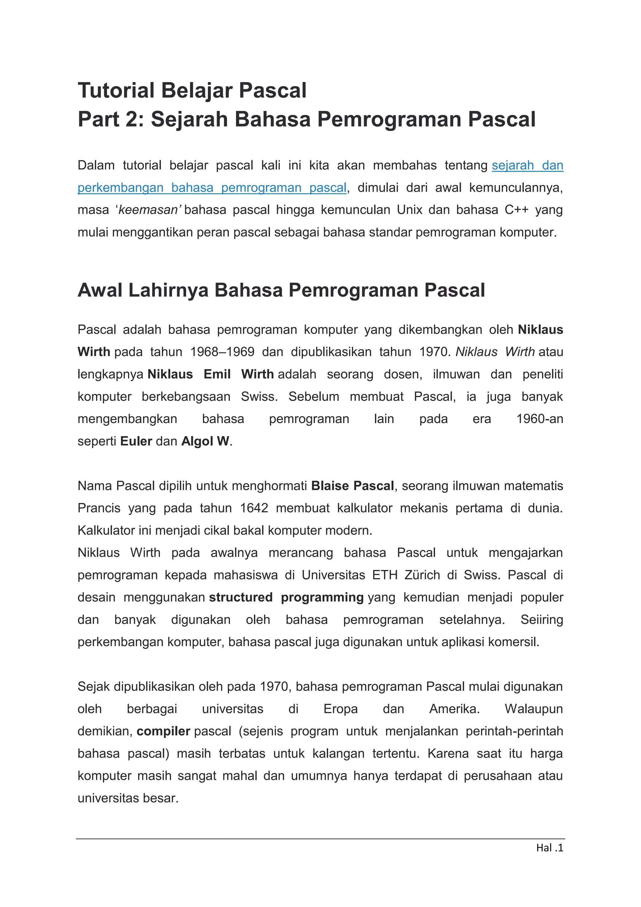 Part 2 sejarah bahasa pemrograman pascal | PDF