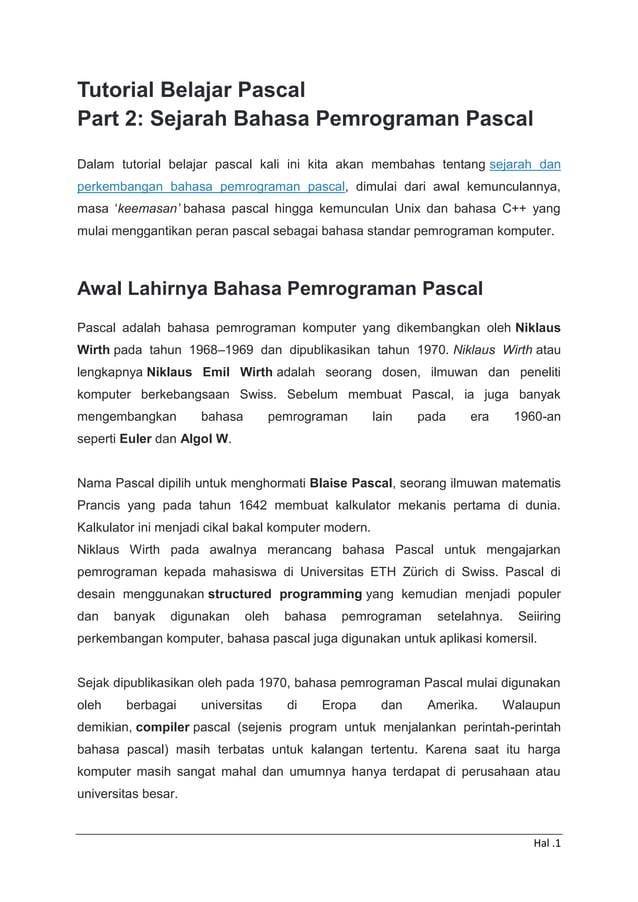 Part 2 sejarah bahasa pemrograman pascal | PDF
