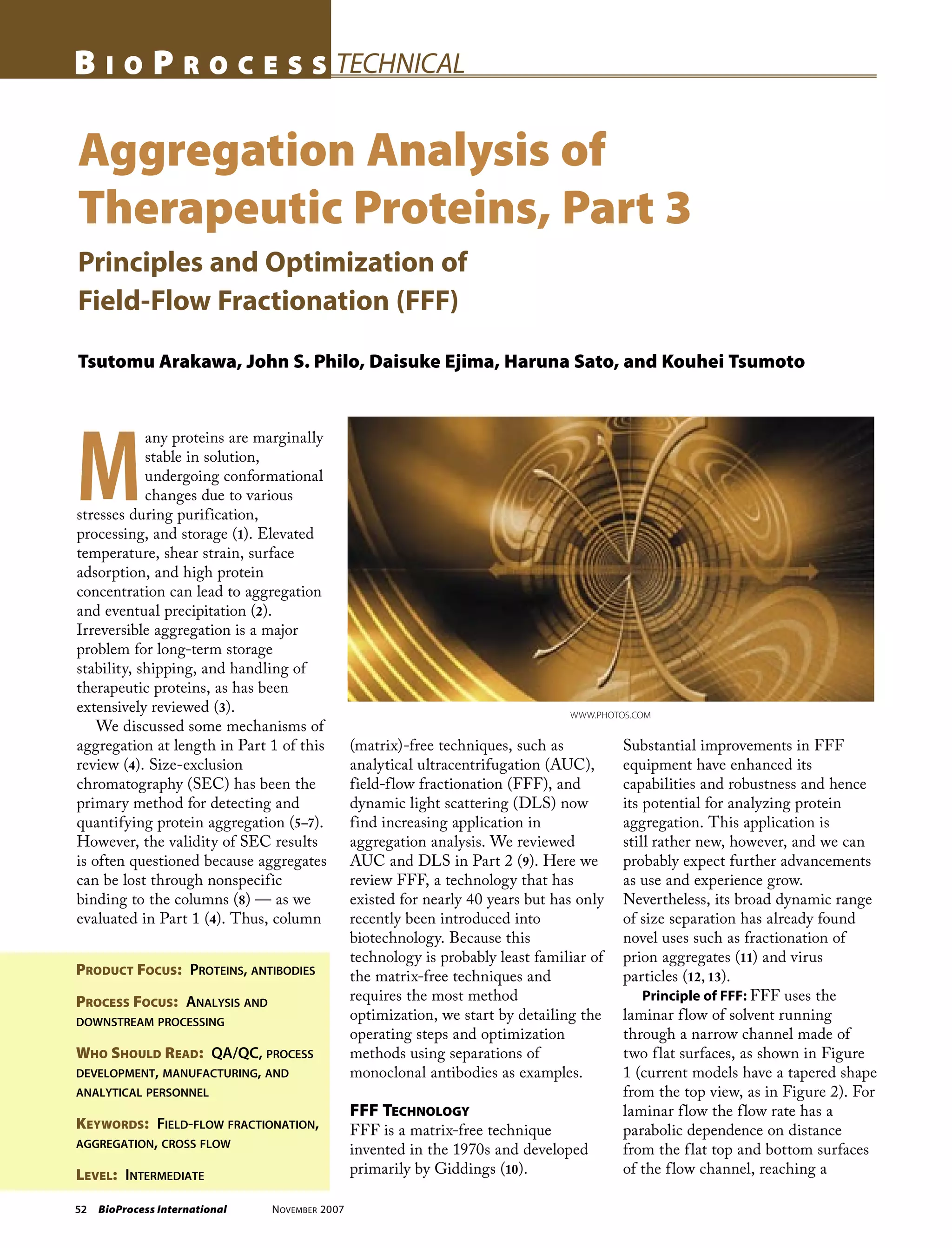 Aggregation Analysis of Therapeutic Proteins, Part 3: Principles and Optimization of Field-Flow ...