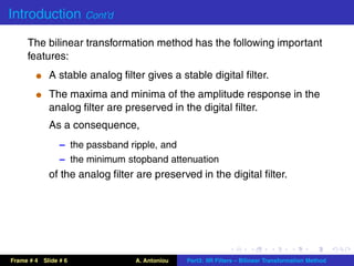 Warping Concept (iir filters-bilinear transformation method) | PDF