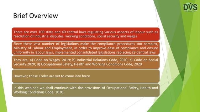 The Occupational Safety, Health and Working Conditions Code, 2020 ...