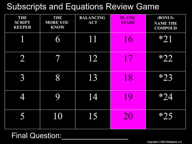 Quiz Balancing Chemical Equations, Moles, Molar Mass, Subscripts and ...
