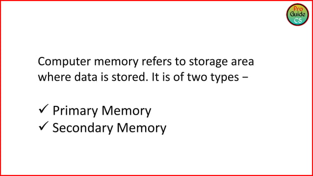 Part 5 Computer memory | Primary Memory | Secondary Memory | PPT