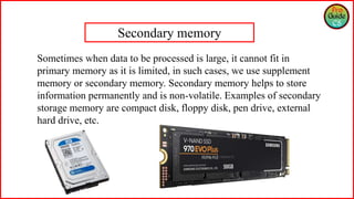 Part 5 Computer memory | Primary Memory | Secondary Memory | PPT