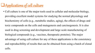 Applications of cell culture. PHARMACEUTICAL MICROBIOLOGY (BP303T)Unit ...