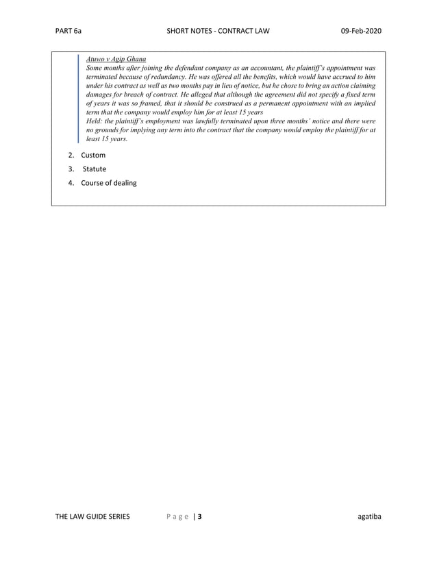 Types of terms within a contract - Contract Law | PDF