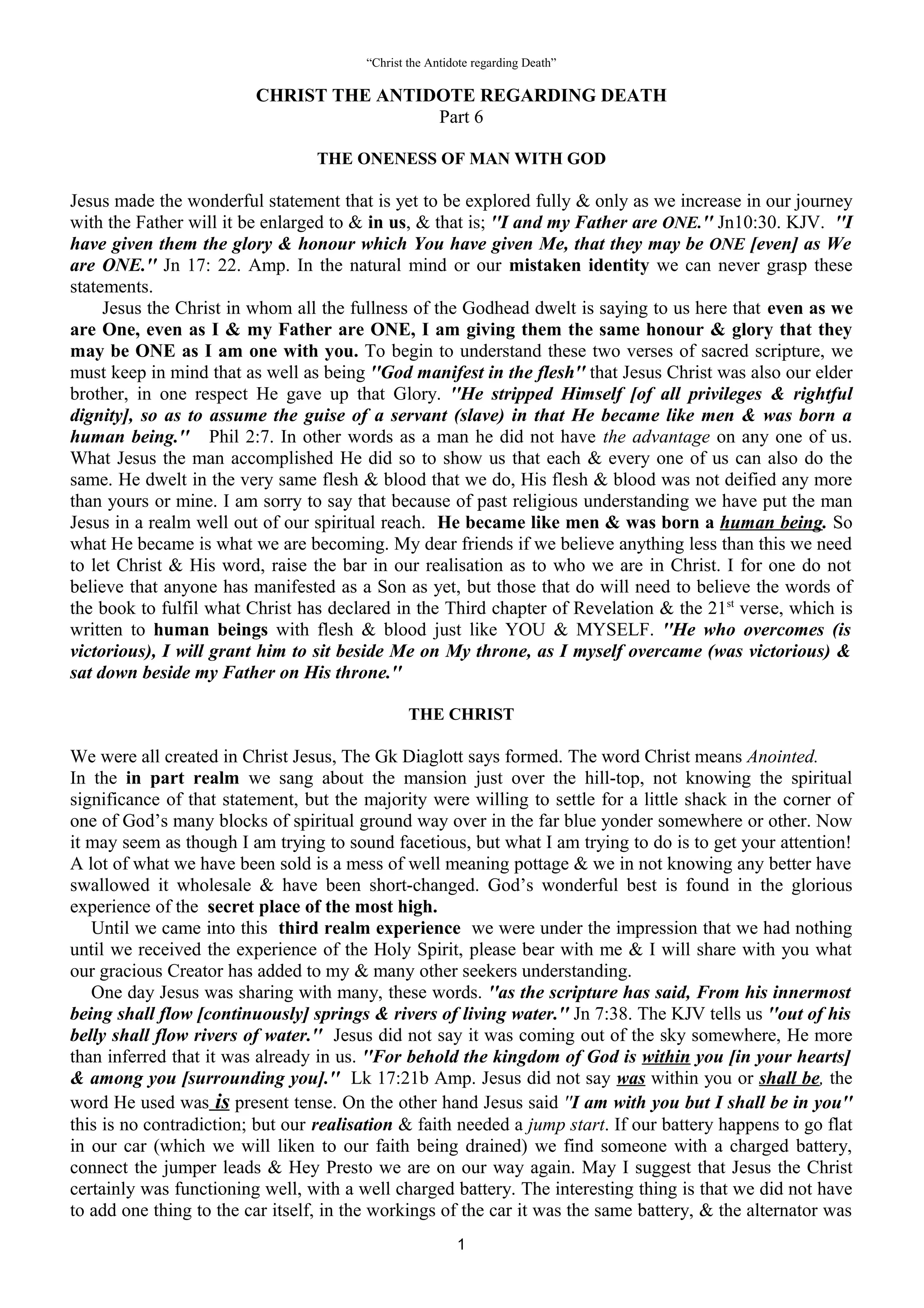Part6 Christ The Antidote Oneness. | PDF