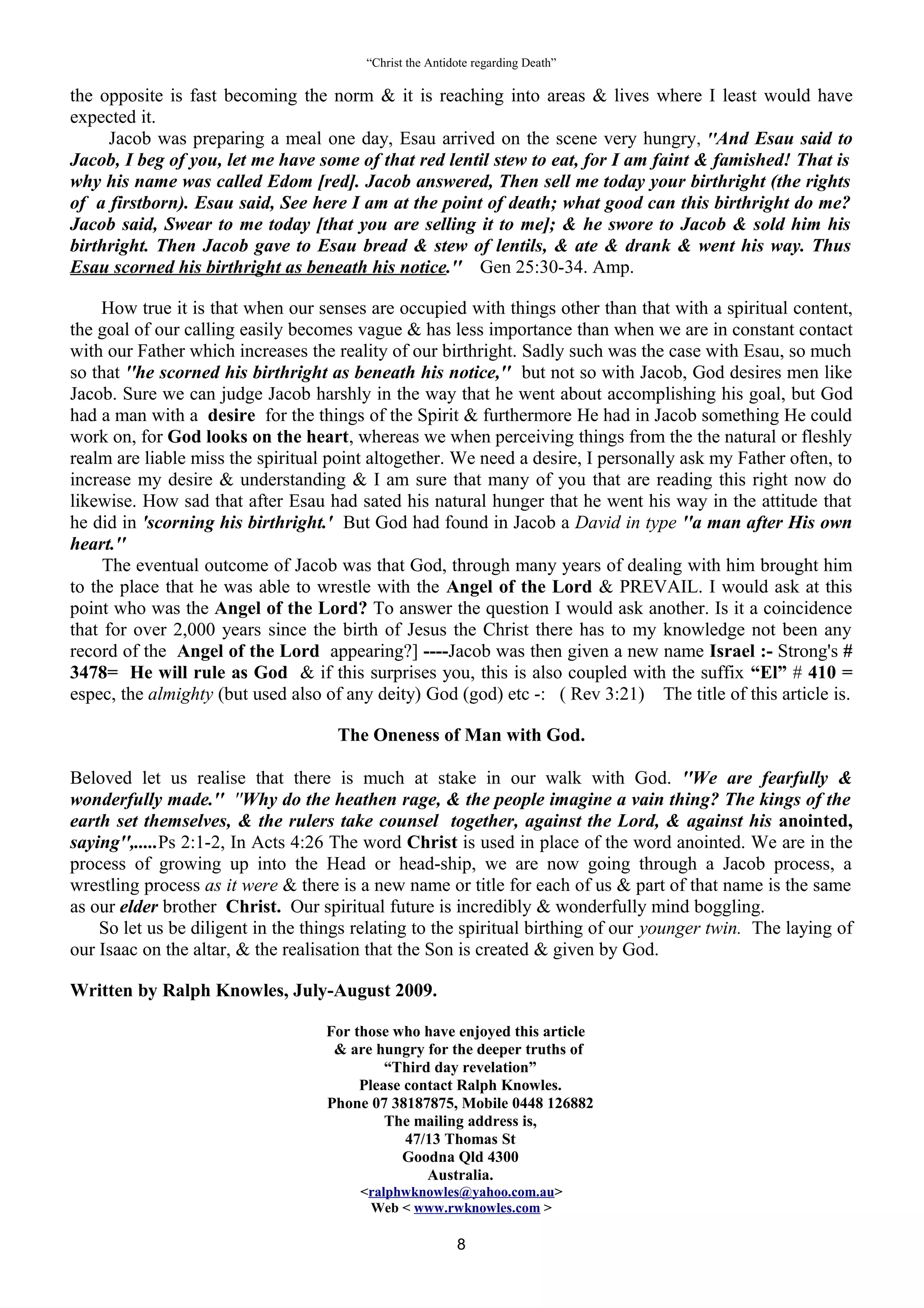 Part6 Christ The Antidote Oneness. | PDF