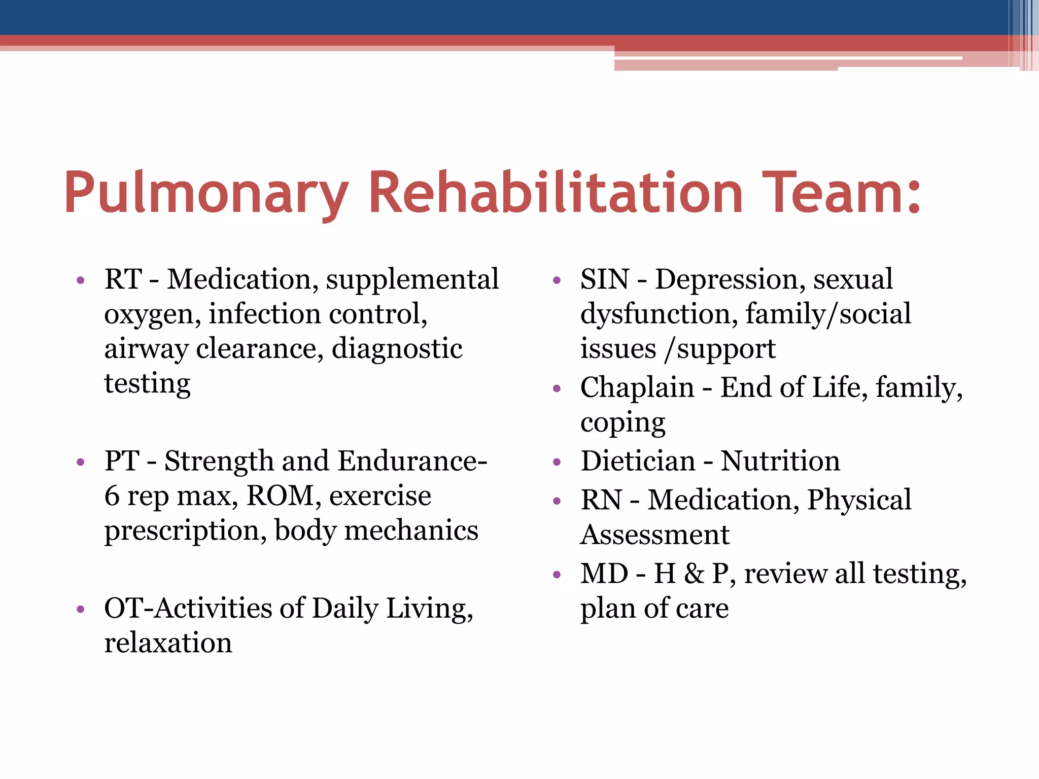 Lecture 6 , COPD Course Pulmonary Rehabilitation | PDF