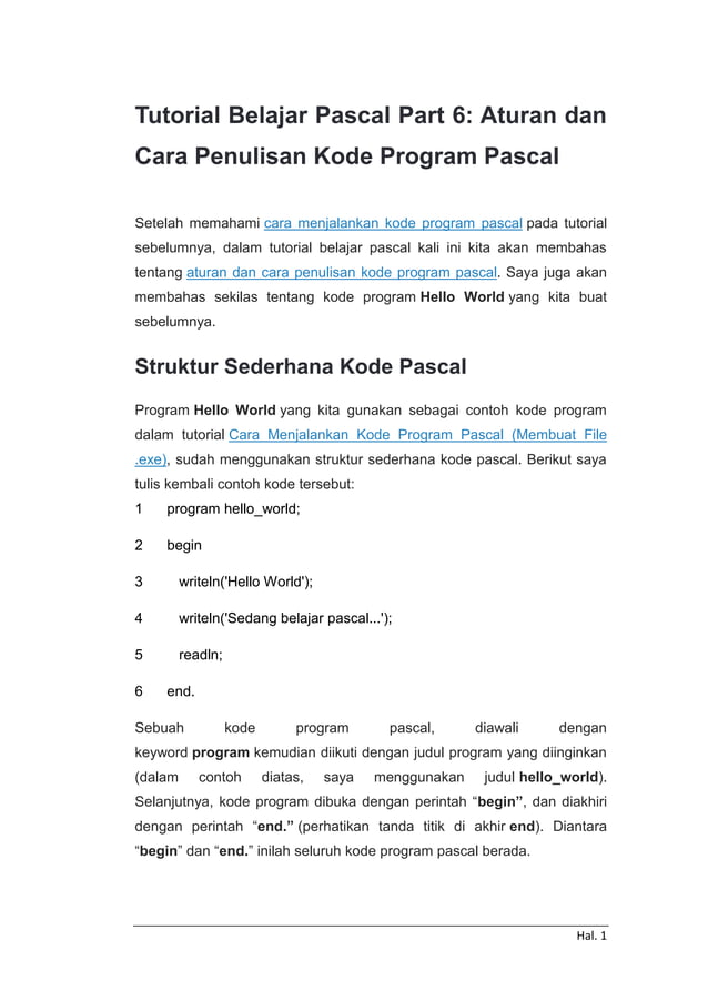 Part 6: Aturan dan Penulisan Kode Program | PDF