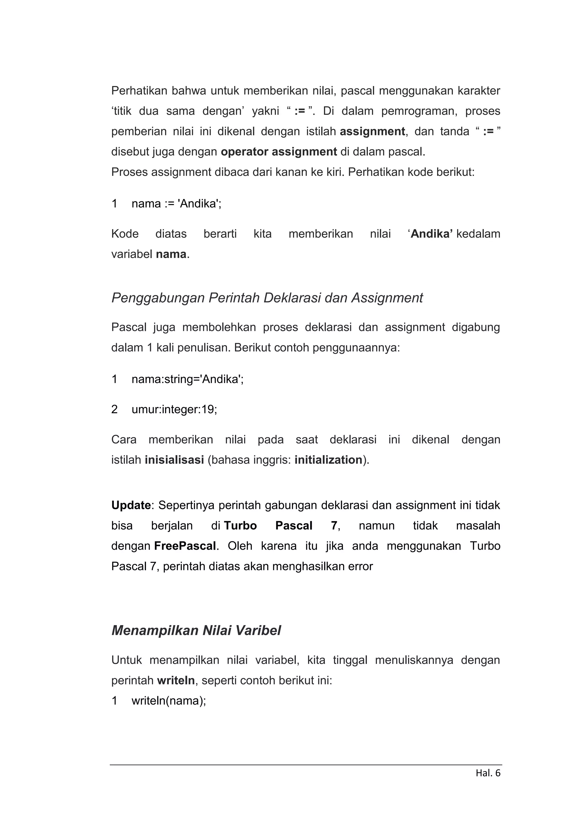 Part 8 pengertian variabel dan cara penulisan variabel pascal | PDF