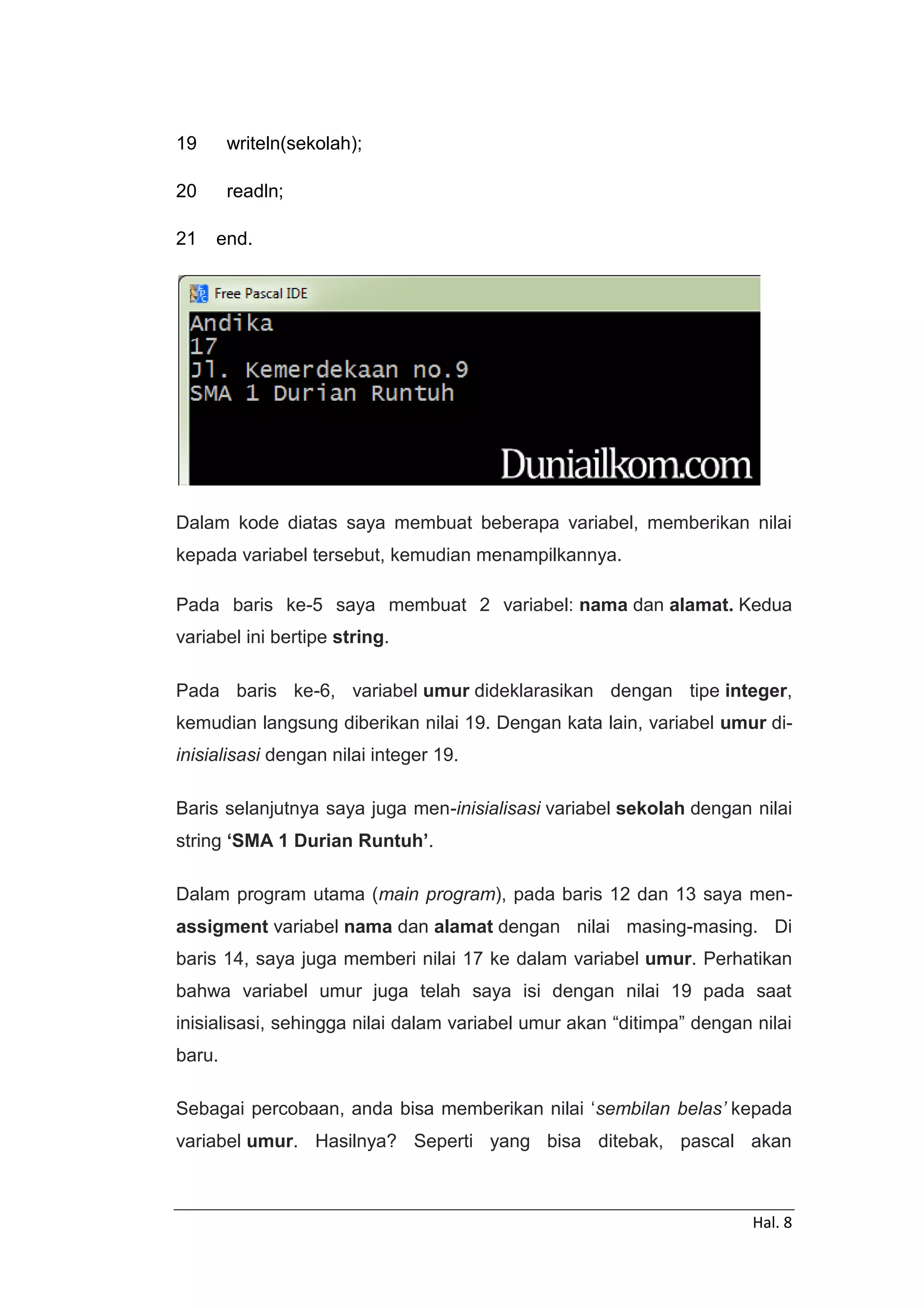 Part 8 pengertian variabel dan cara penulisan variabel pascal | PDF