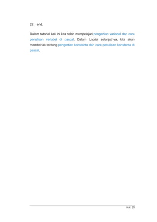 Part 8 pengertian variabel dan cara penulisan variabel pascal | PDF