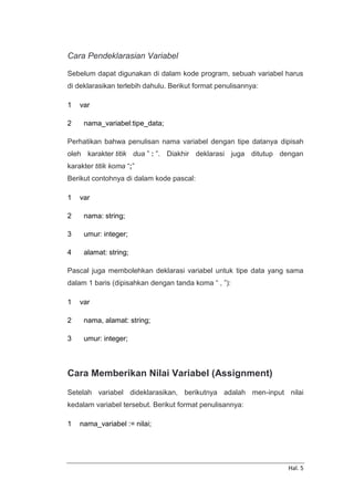 Part 8 pengertian variabel dan cara penulisan variabel pascal | PDF