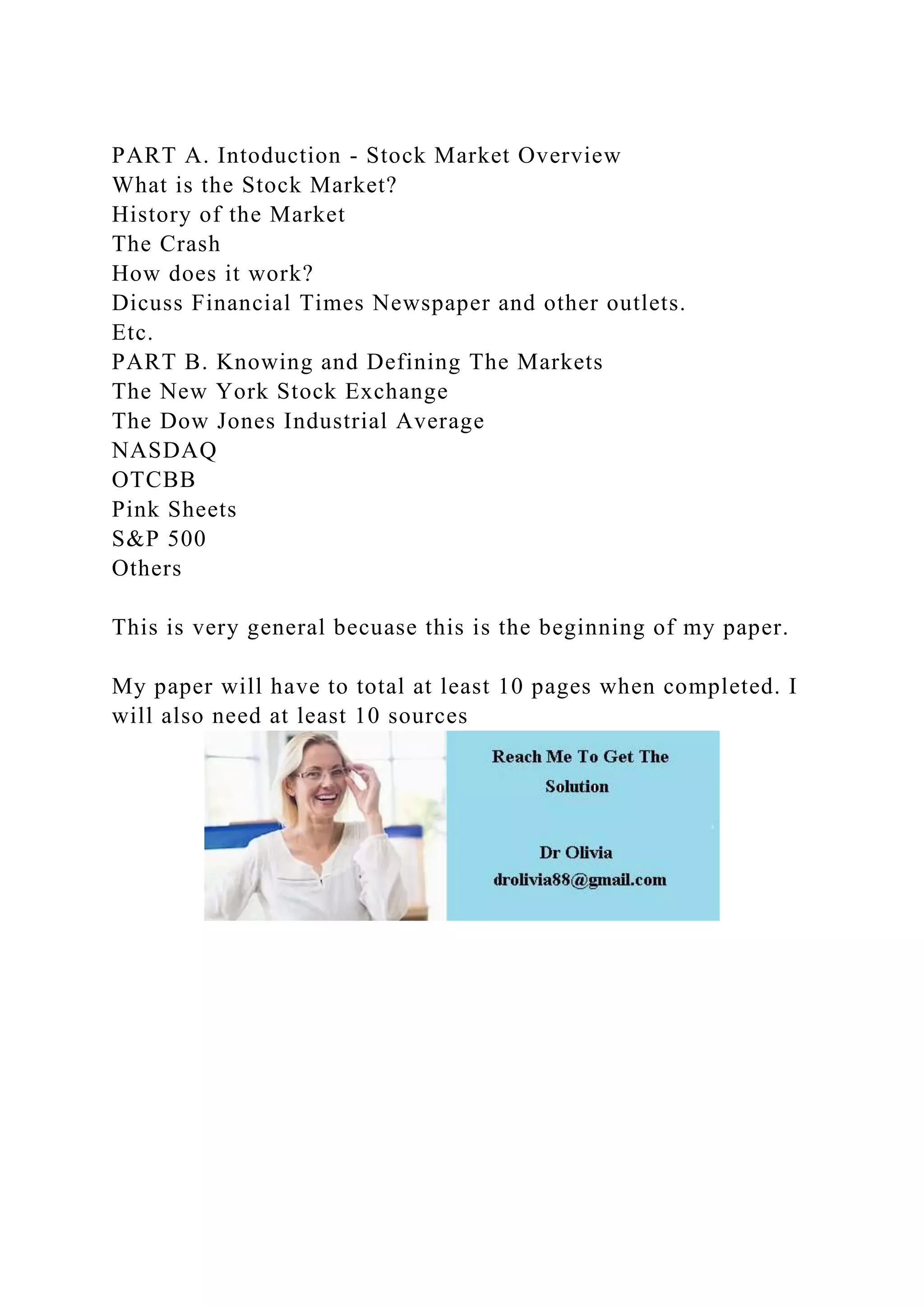 PART A. Intoduction - Stock Market OverviewWhat is the Stock Marke.docx