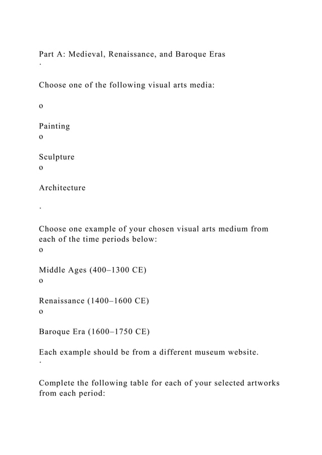 Part A Medieval, Renaissance, and Baroque Eras·Choose one of .docx ...