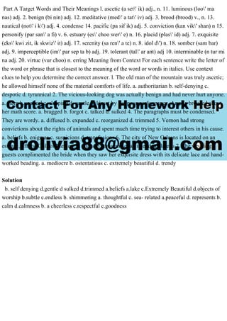 Part A Target Words and Their Meanings l. ascetic (a set ik) adj., .pdf