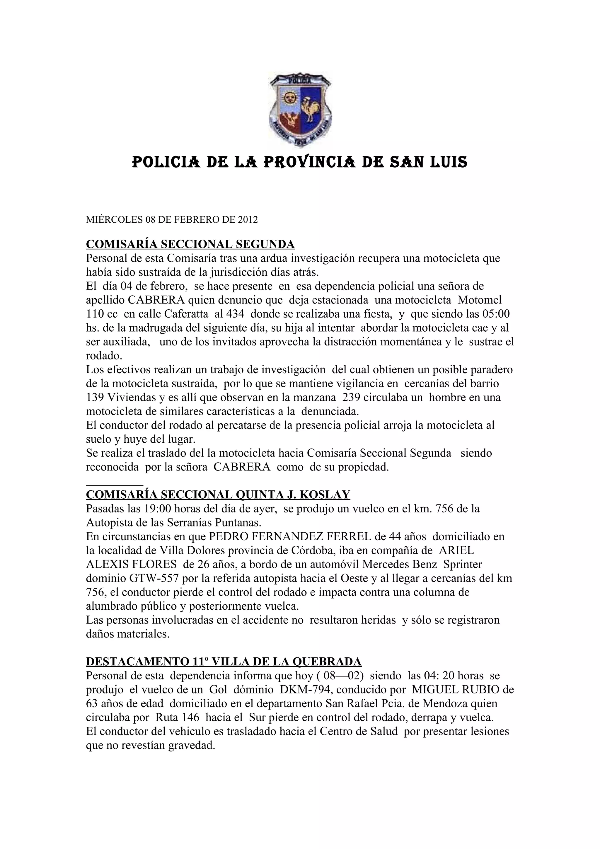 Parte policial | DOC