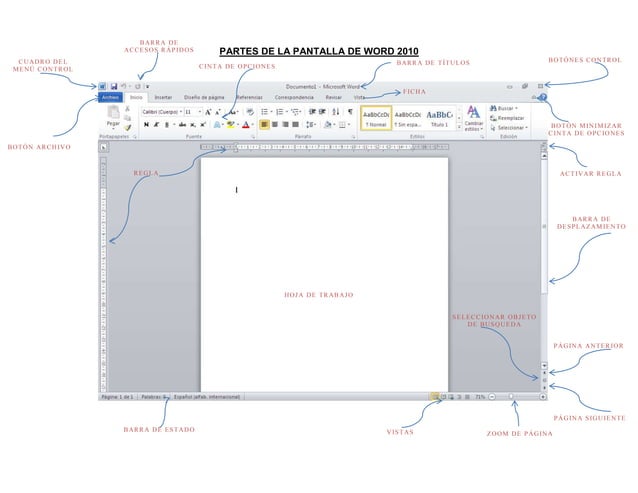 Partes de la pantalla de word 2010 | PPT