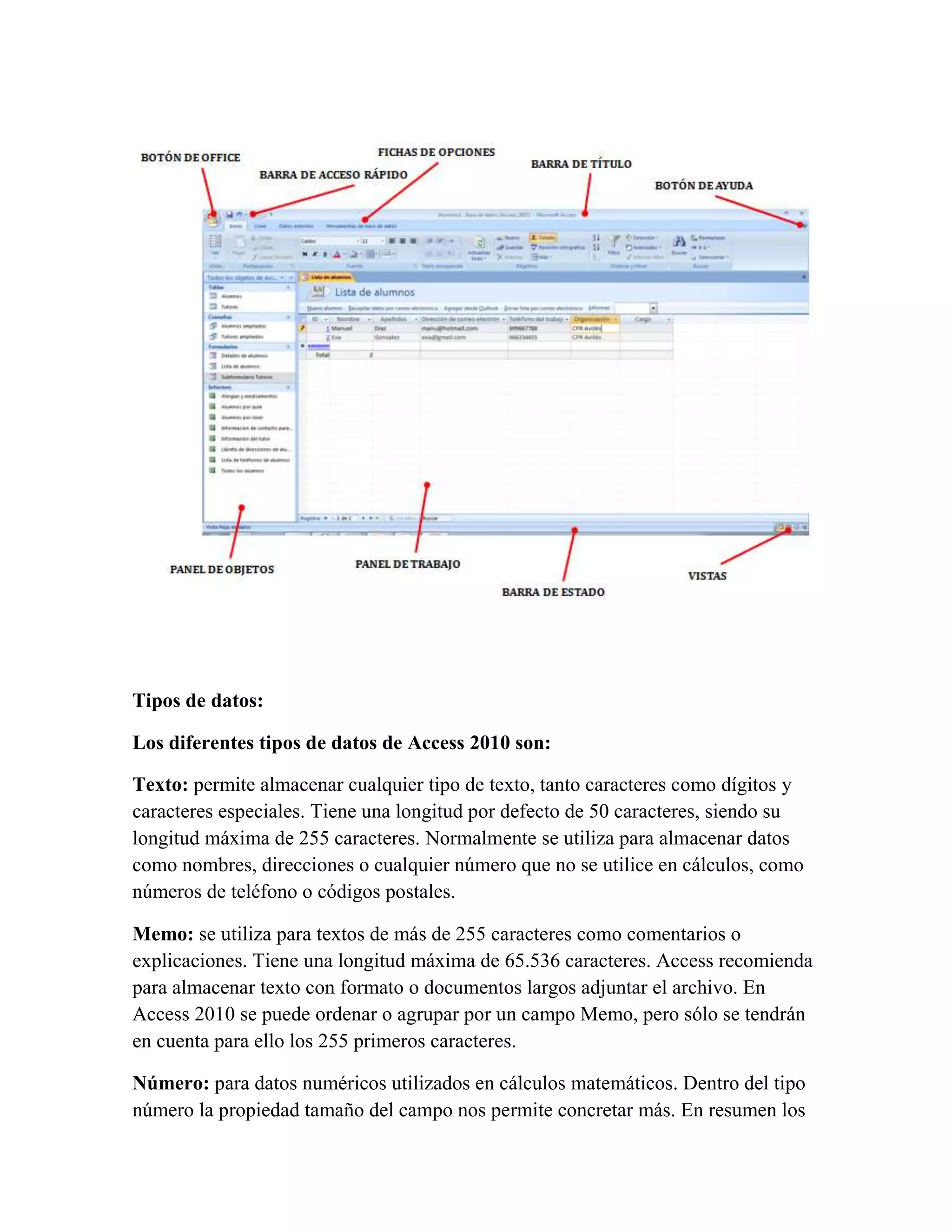 Partes de la ventana de access | DOCX