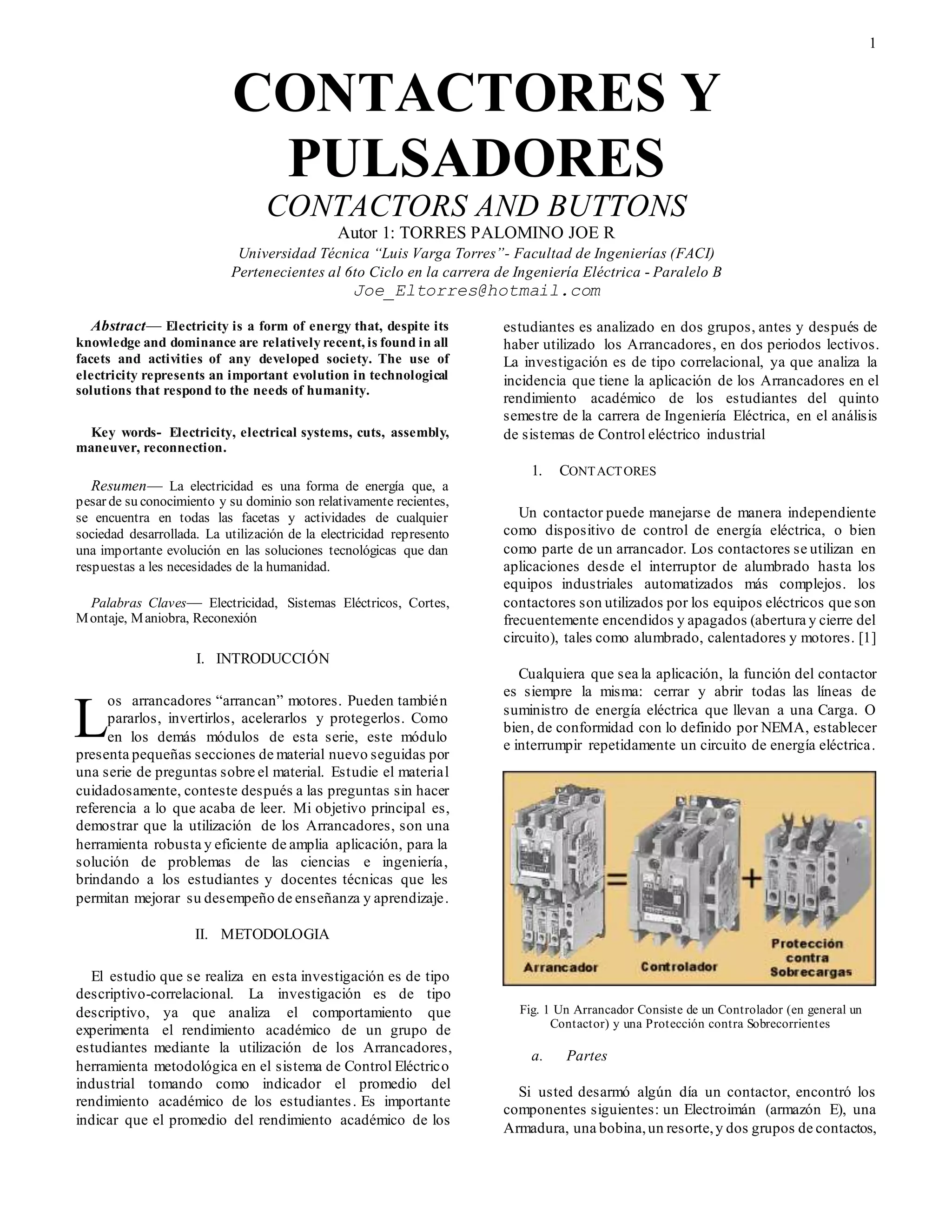 Partes del Contactor y Pulsadores | DOCX