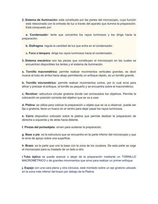 Partes del microscopio óptico y sus funciones1 | DOCX