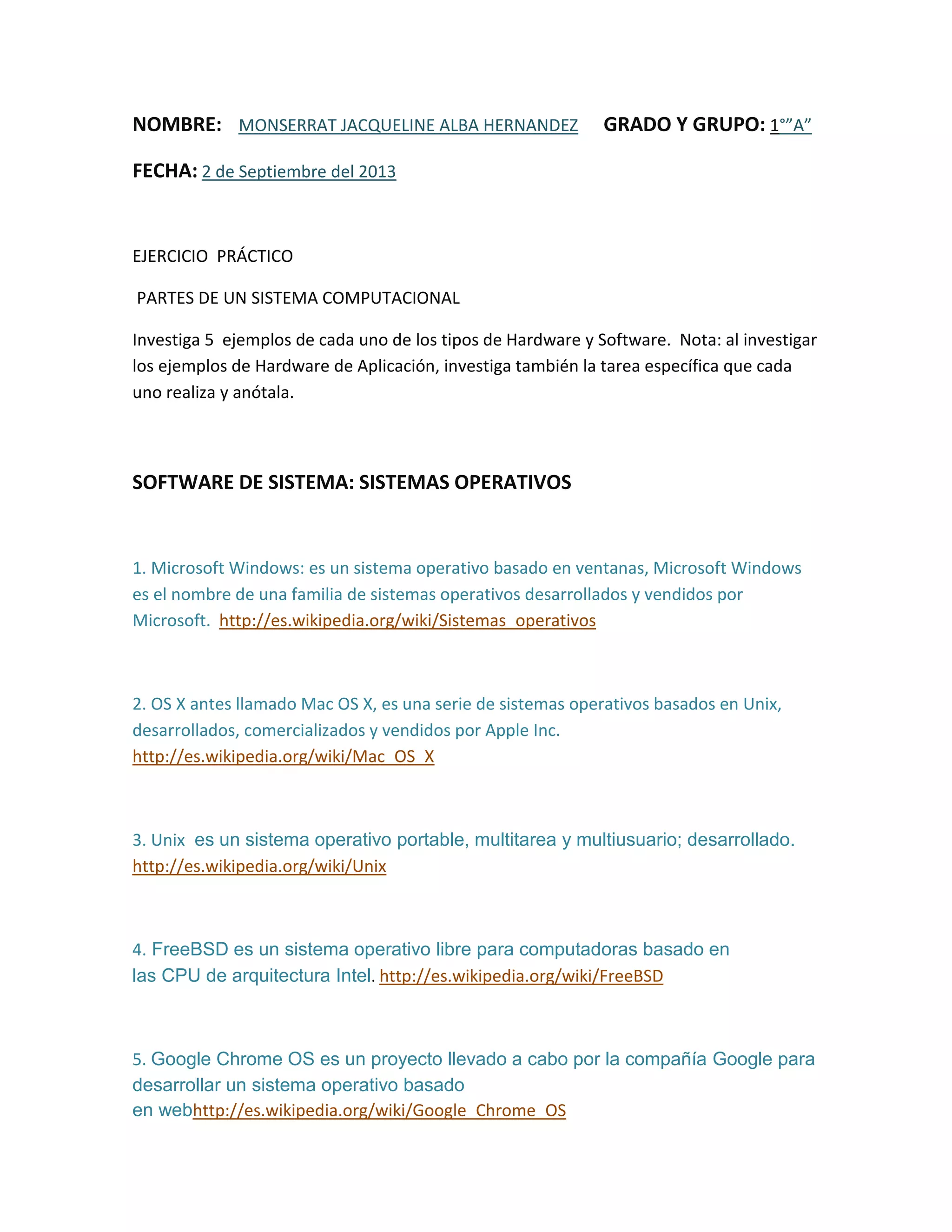 Partes de un sistema computacional | DOCX