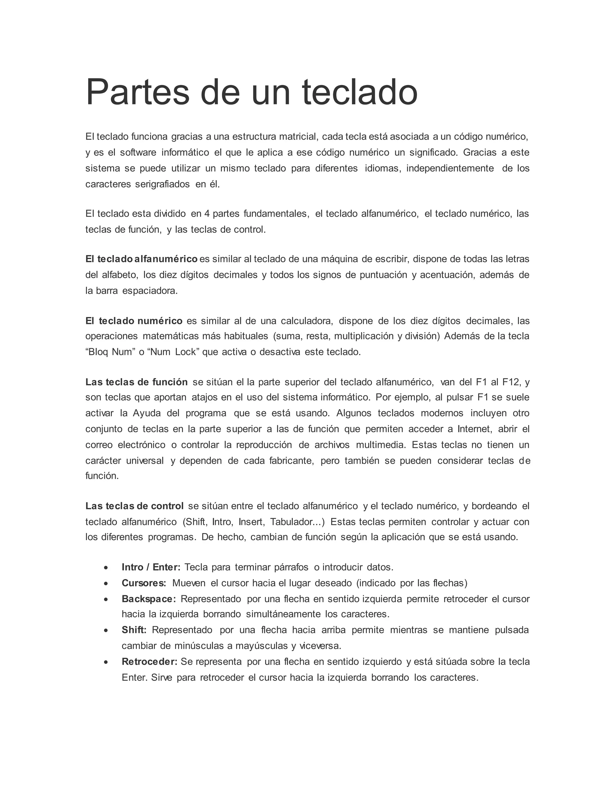 Partes de un teclado | DOCX
