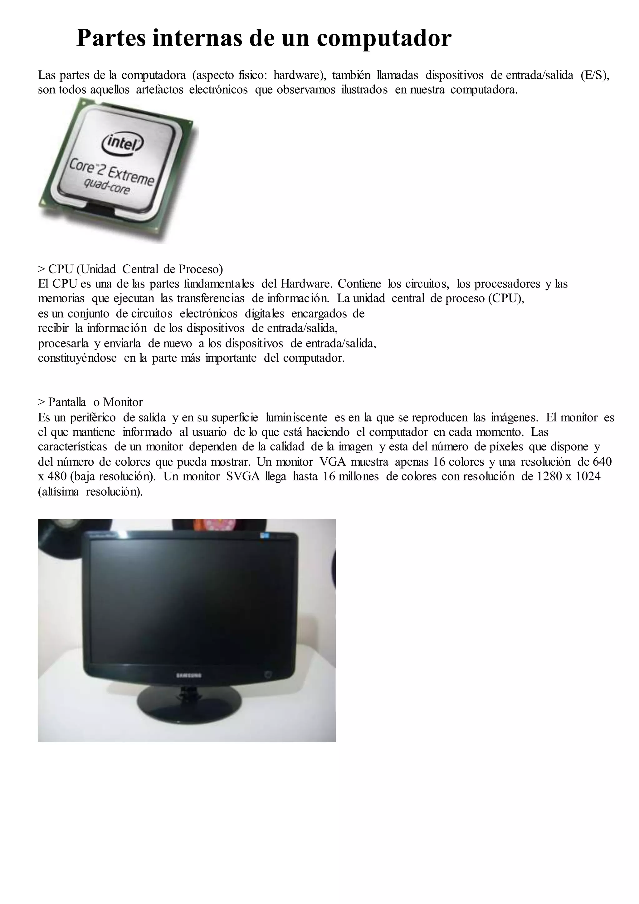 Partes internas de un computador | DOCX
