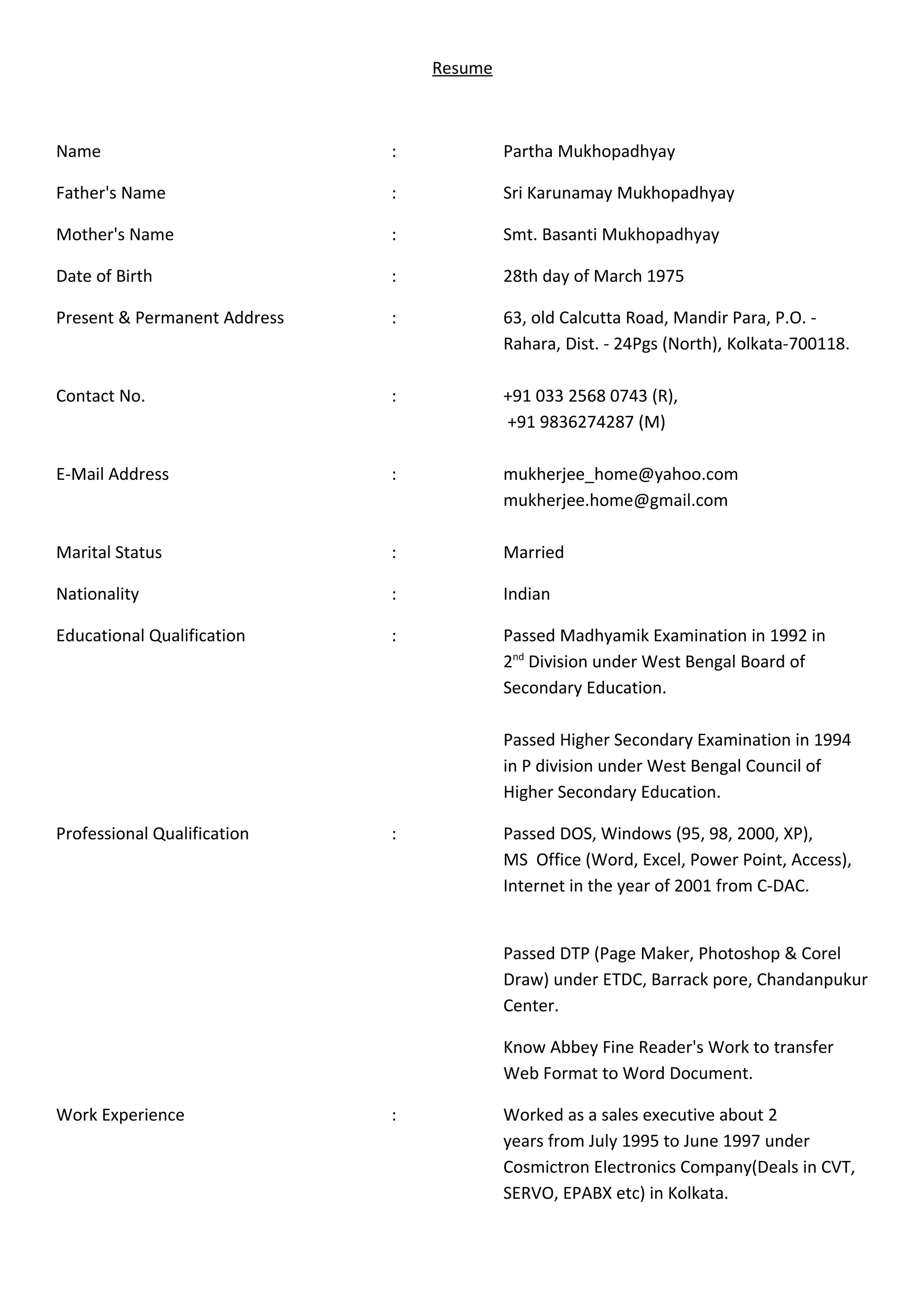 Partha resume 2013 | PDF