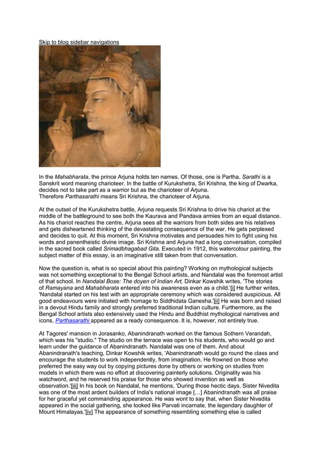PARTHASARATHI AN ICONIC PAINTING BY NANDALAL BOSE | DOCX | Hinduism ...