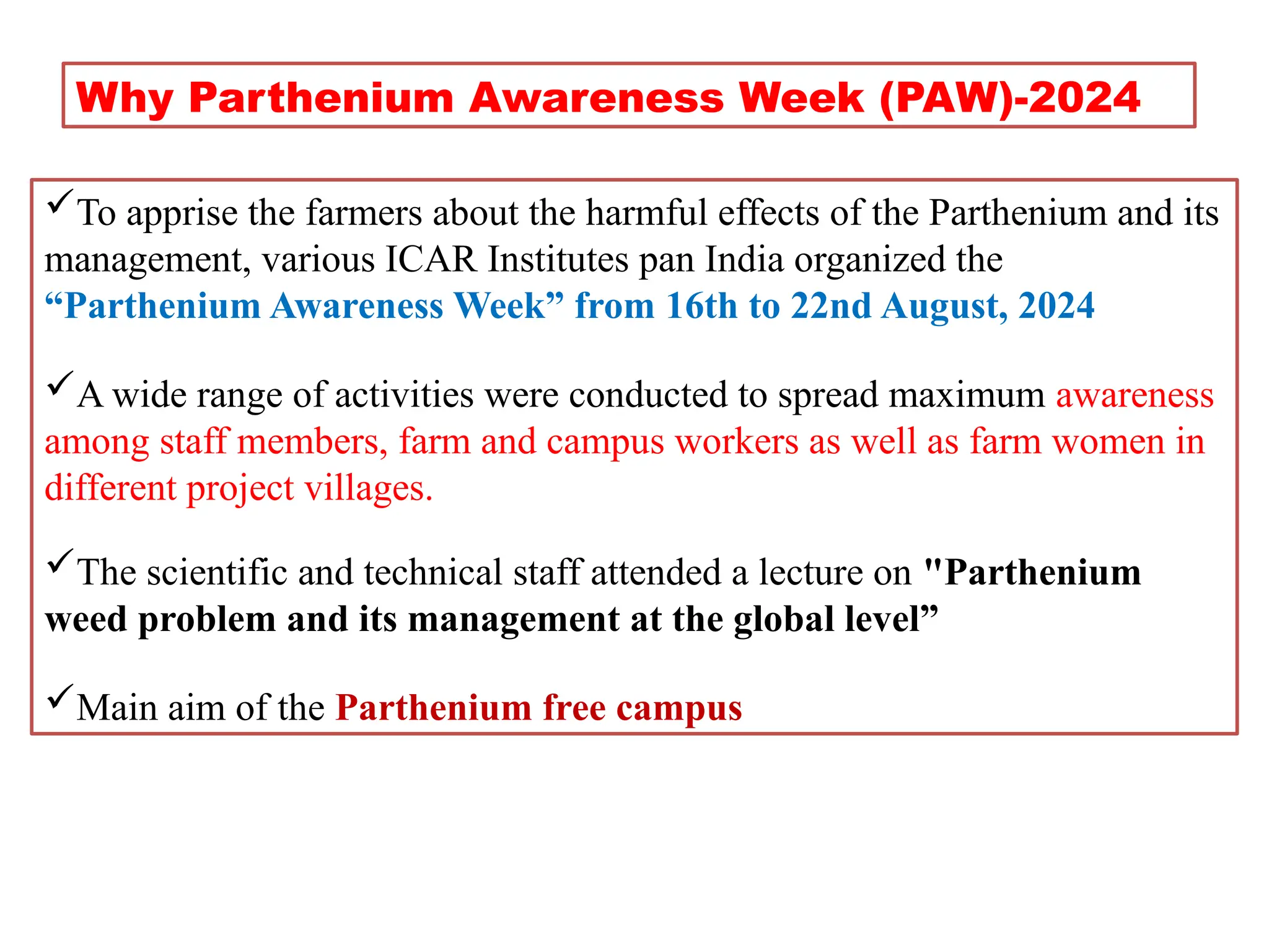 Parthenium Awarness Week-2024, Dr. JAGADISH | PPTX