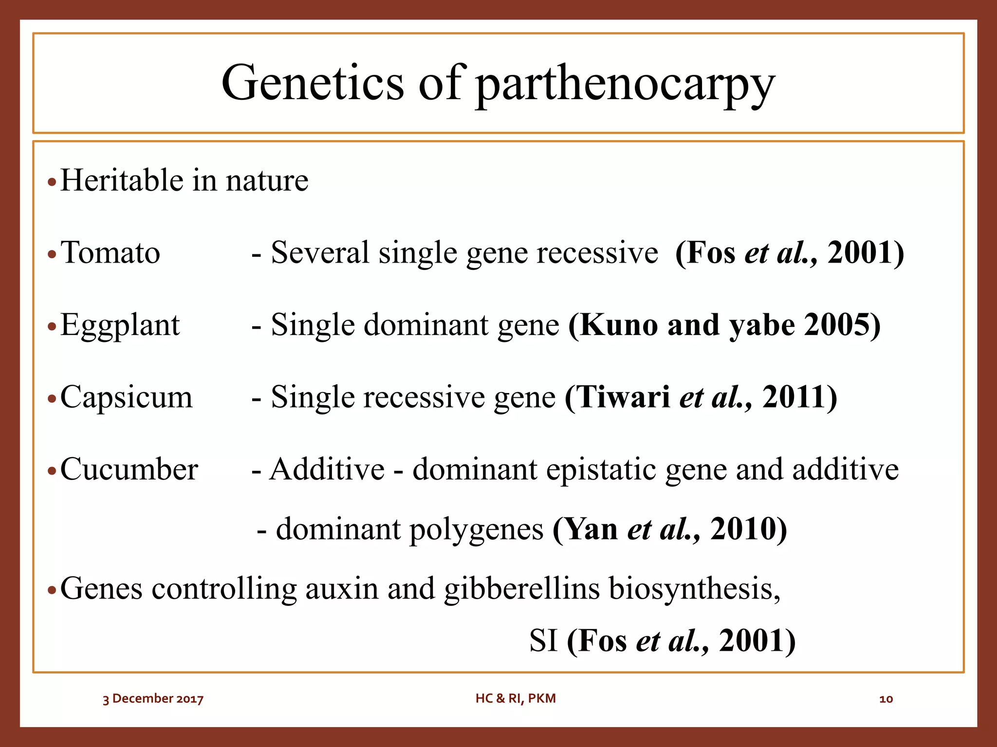Parthenocarpy types, mechanism, phytohormone level, breeding, vegetable ...