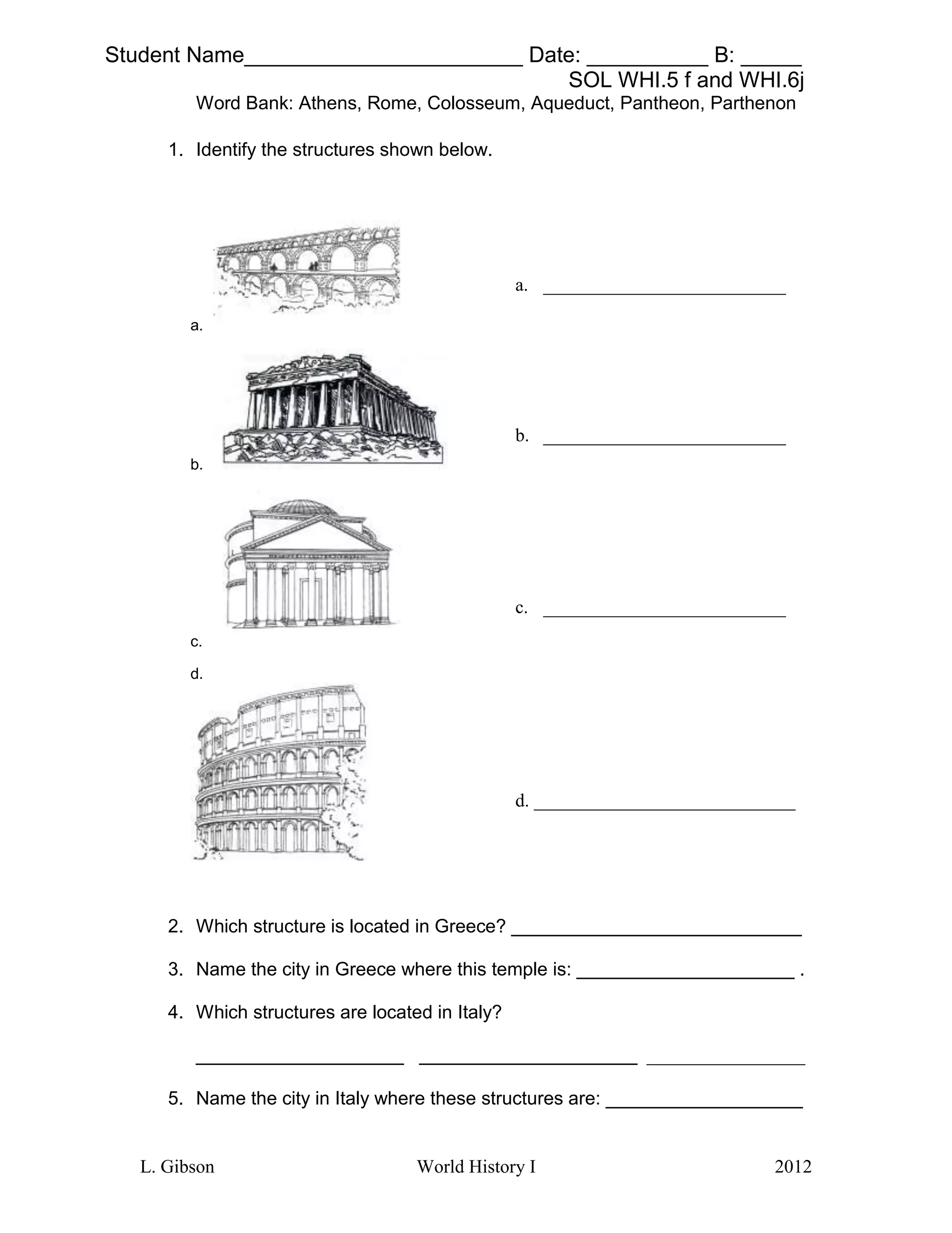 Parthenon Pantheon Worksheet | DOCX