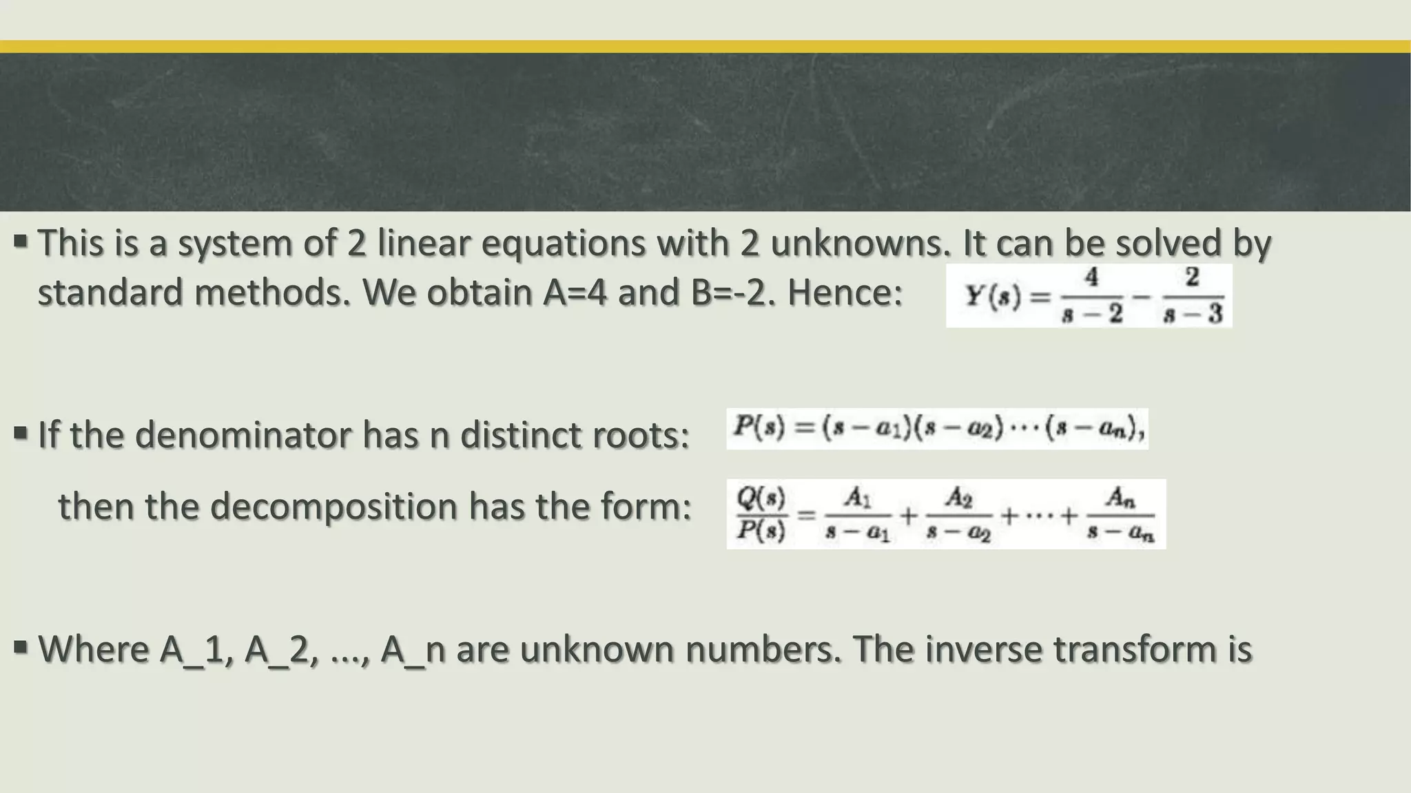 Partial fraction decomposition for inverse laplace transform | PPTX