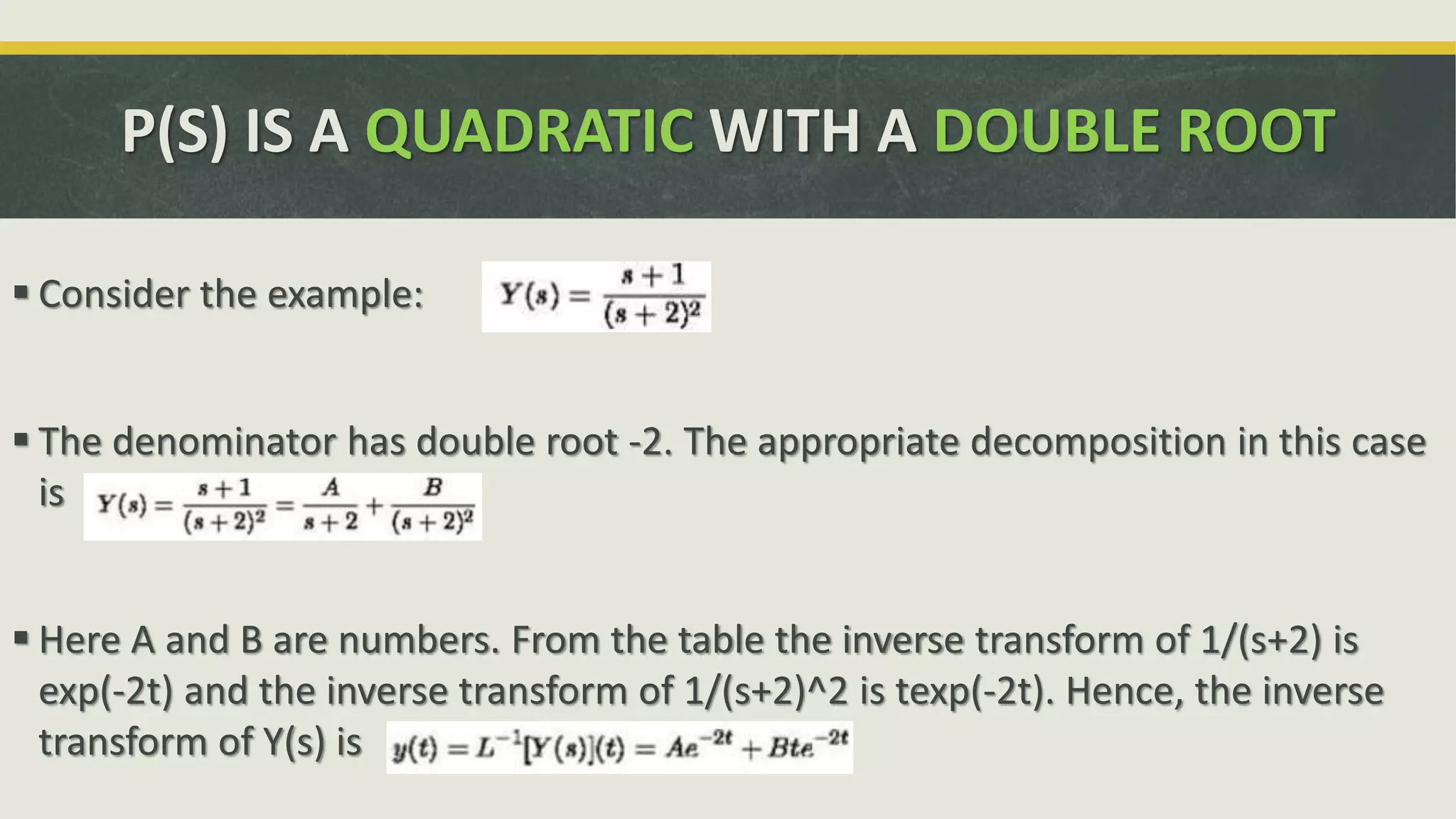 Partial fraction decomposition for inverse laplace transform | PPTX