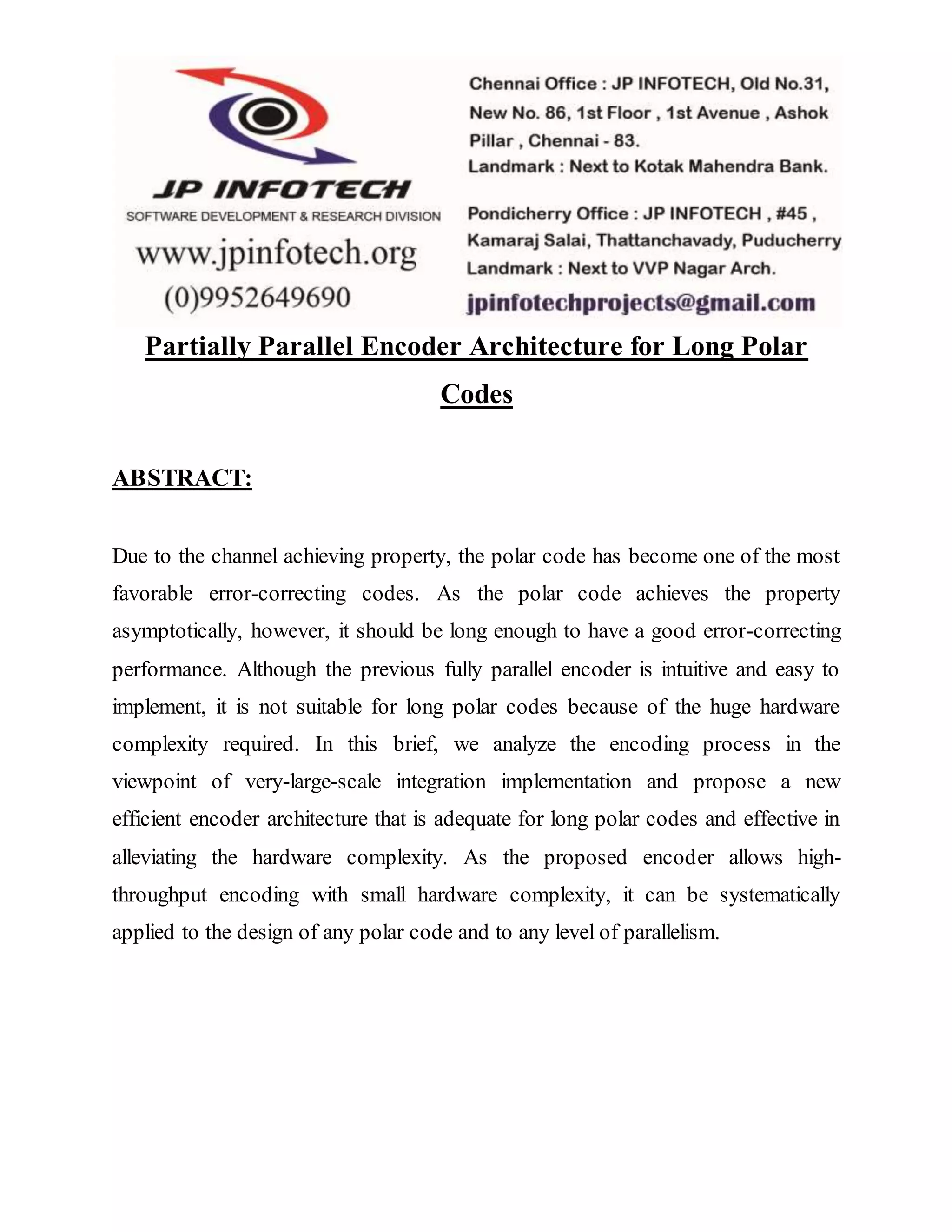 Partially parallel encoder architecture for long polar codes | PDF