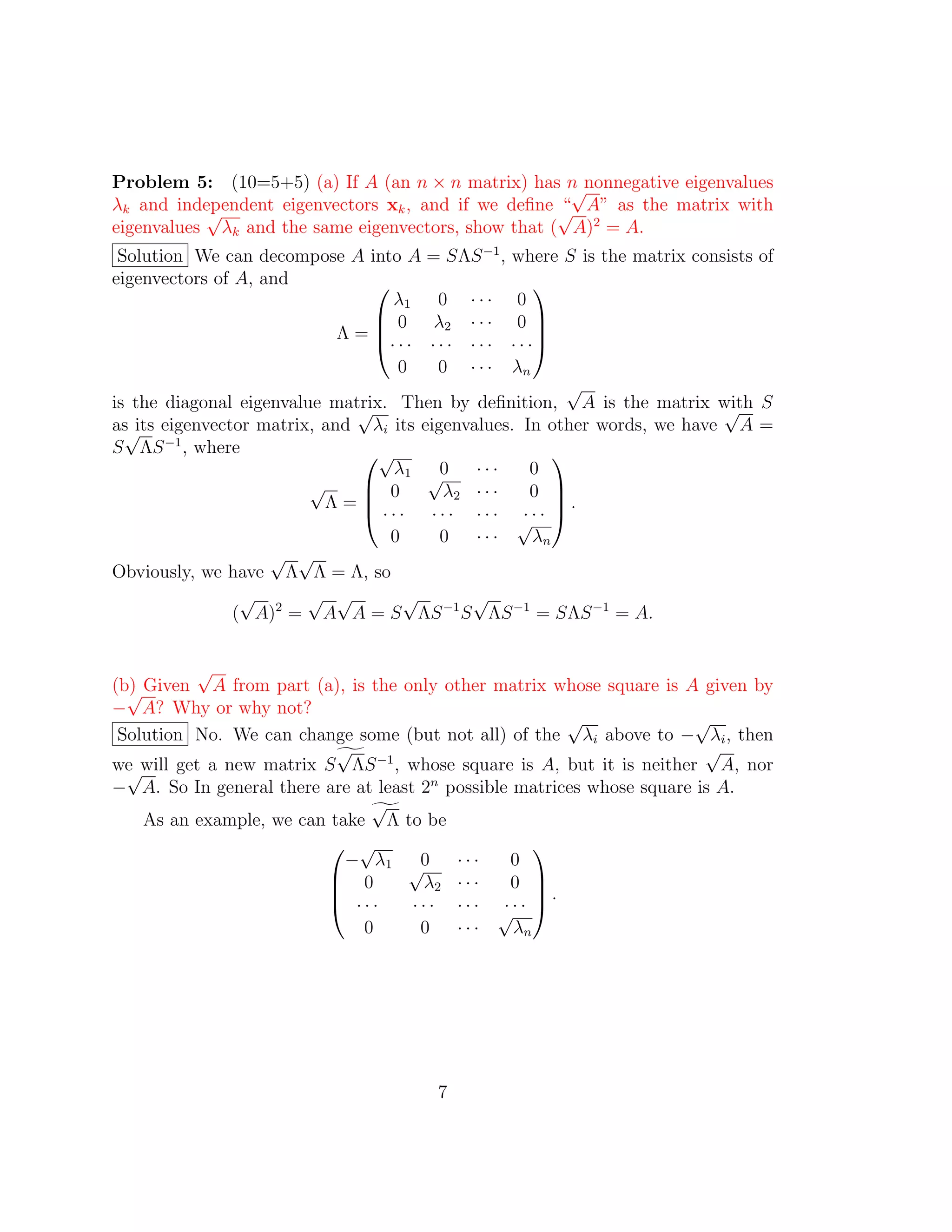 Partial midterm set7 soln linear algebra | PDF
