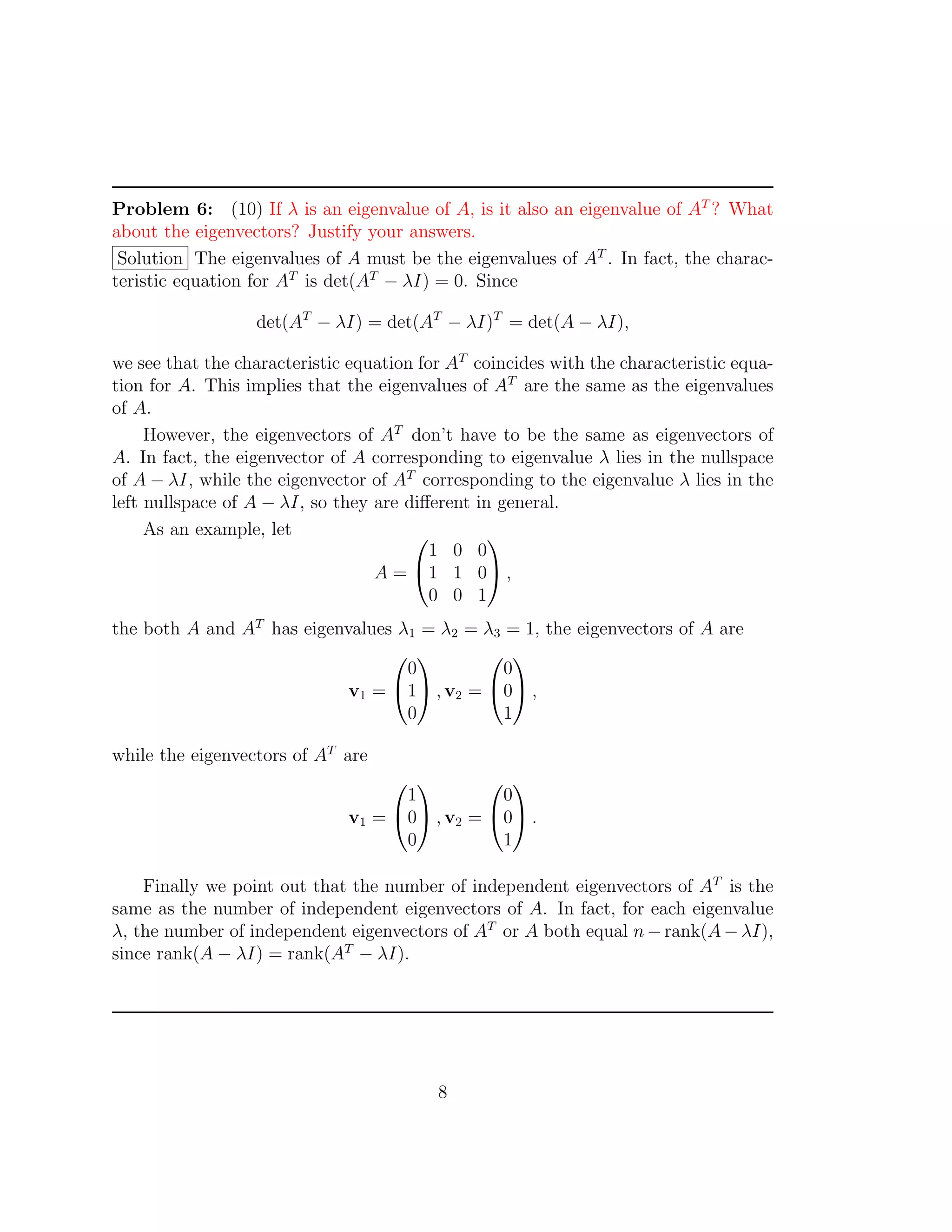Partial midterm set7 soln linear algebra | PDF