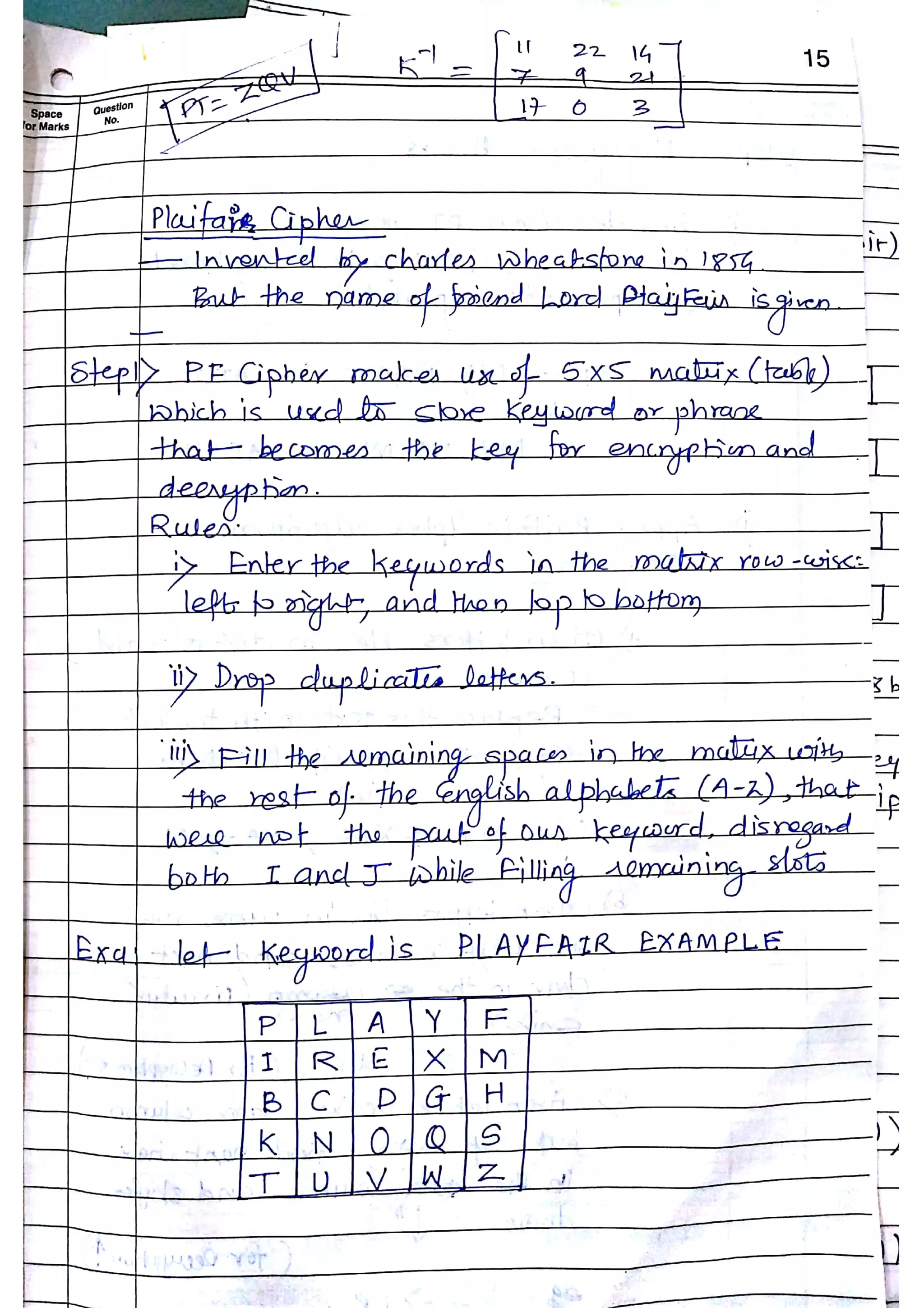 Stream cipher: Play Fair, Hill Cipher, Product Cipher | PDF