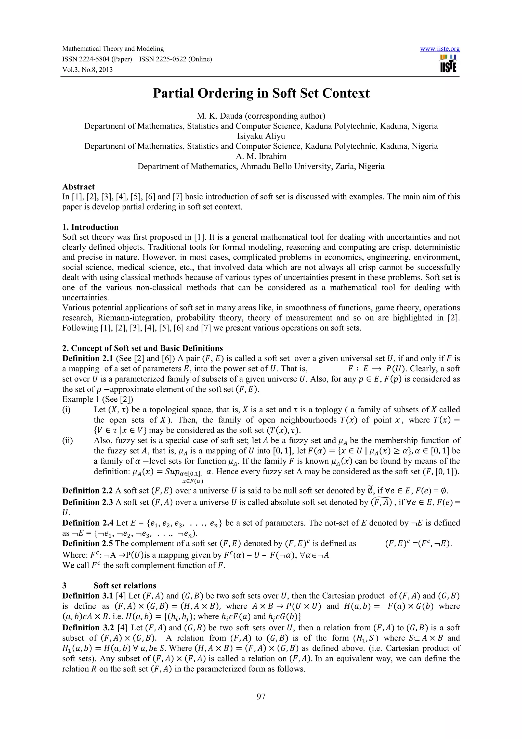 Partial ordering in soft set context | PDF