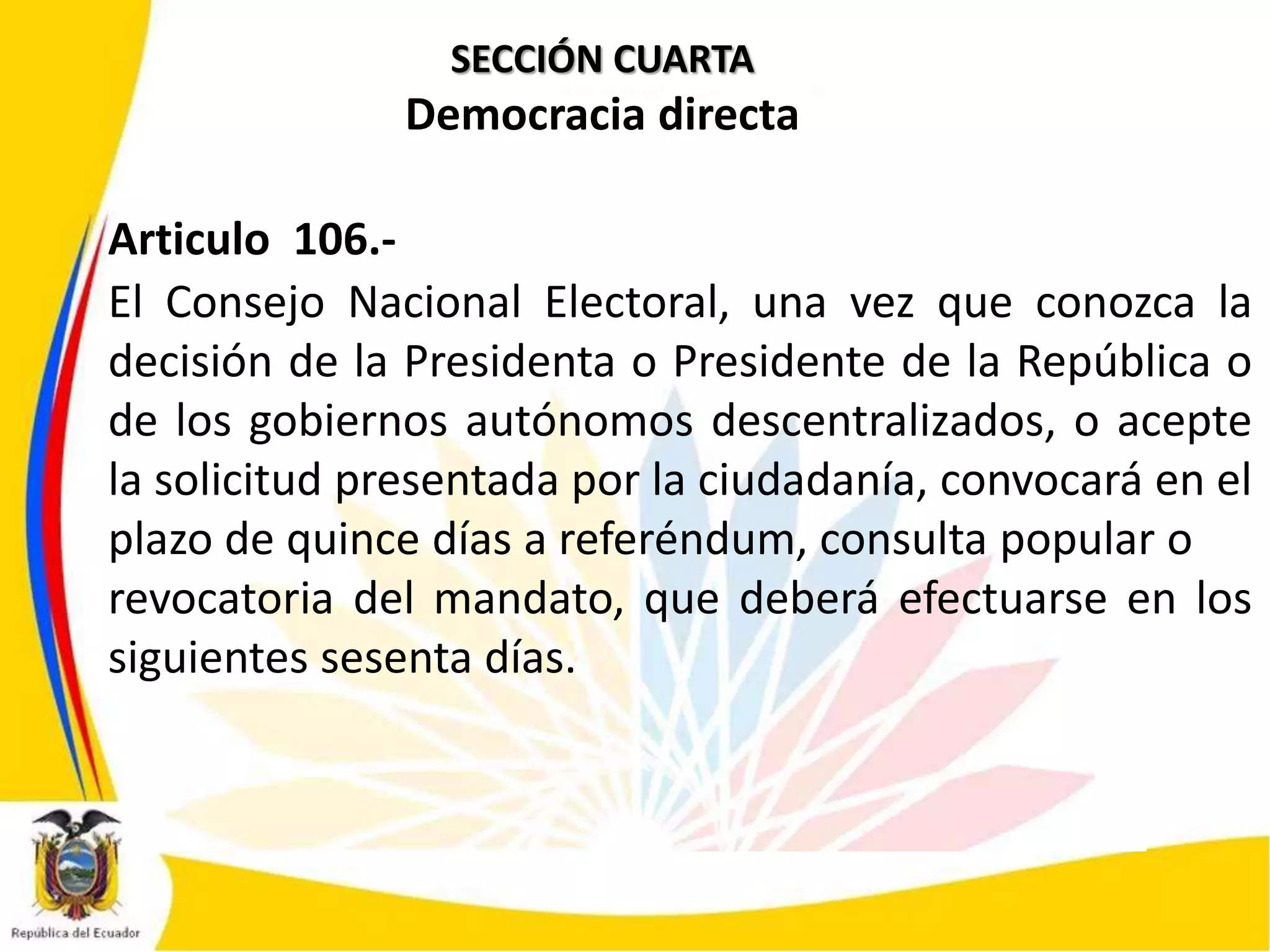 Participacion y organizacion del poder en la constitucion del ecuador | PPT