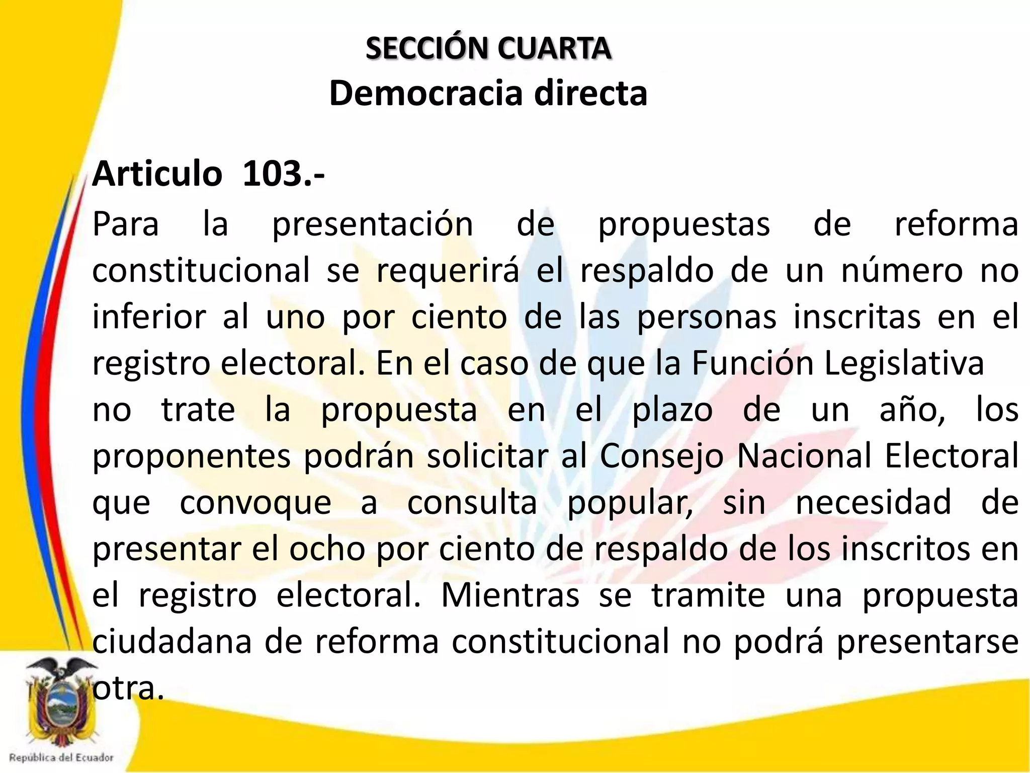 Participacion y organizacion del poder en la constitucion del ecuador | PPT