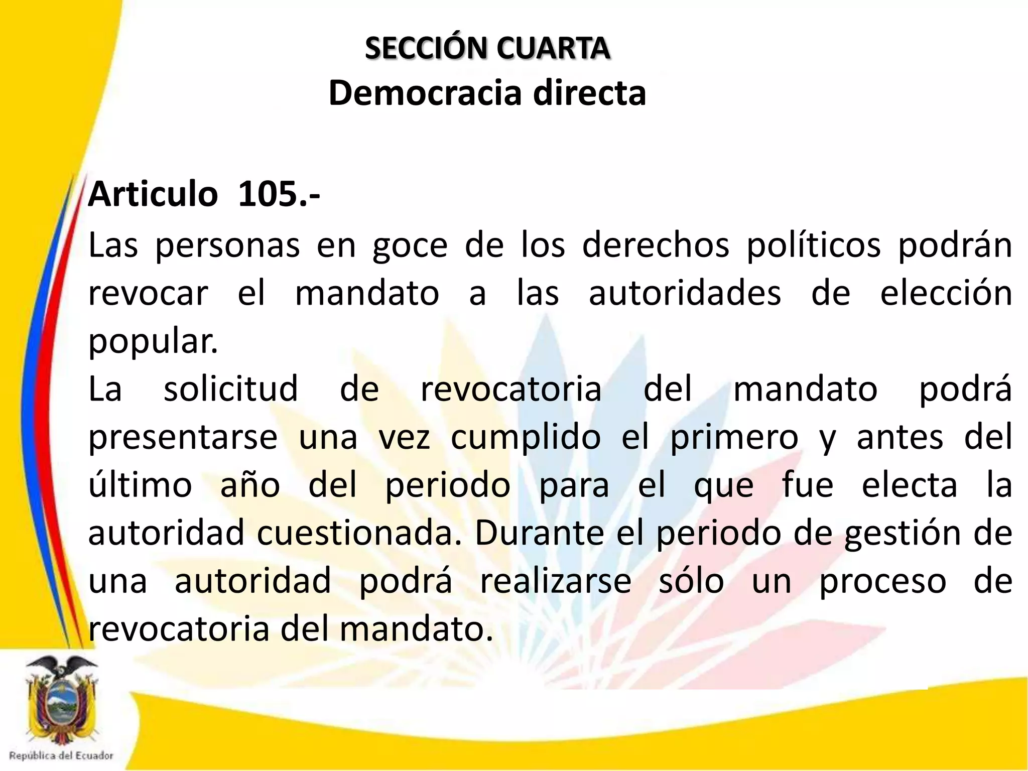 Participacion y organizacion del poder en la constitucion del ecuador | PPT
