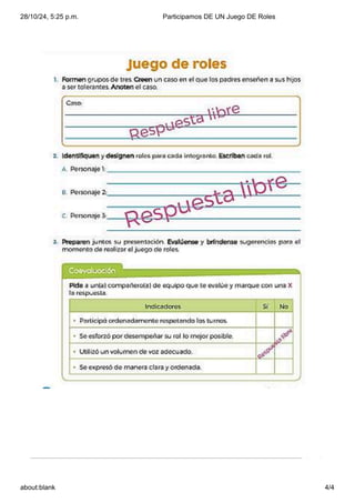 Participamos DE UN Juego DE Roles.pdf 4to. secundaria | PDF