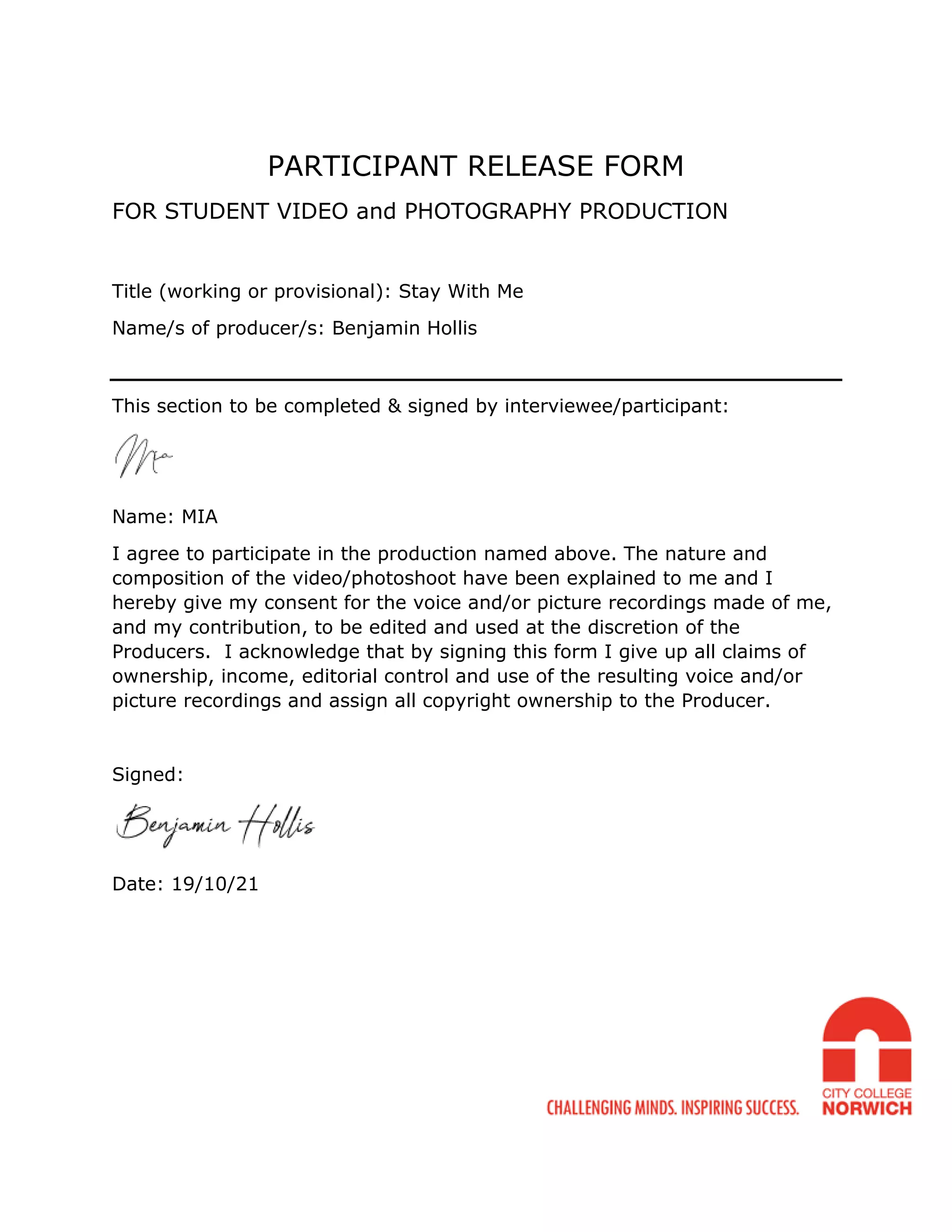Participant release form mia | PDF
