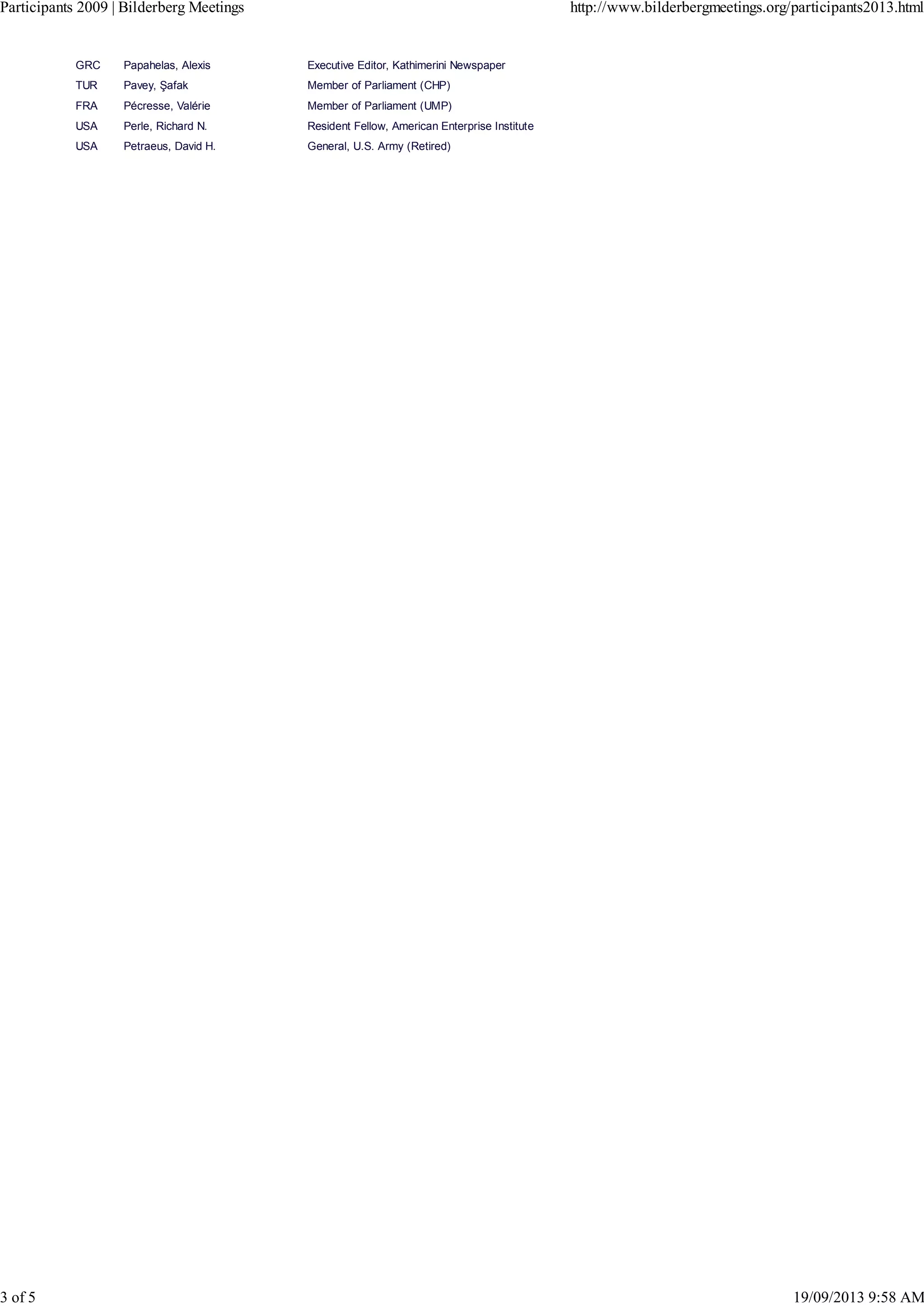 Participants 2009 bilderberg meetings | PDF