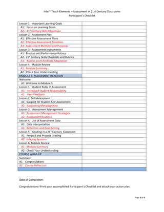 Participants checklist asst | DOC | Educational Assessment | Education