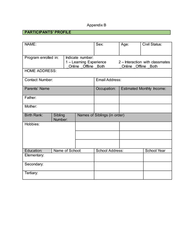 Participants profiling | DOCX